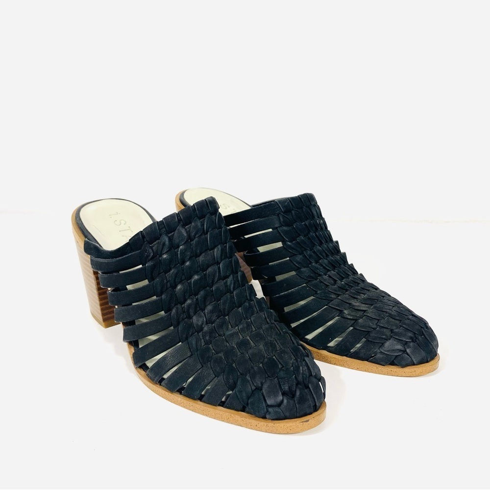 Anthropologie 1. State Black Braided Leather Heel Sli… - Gem